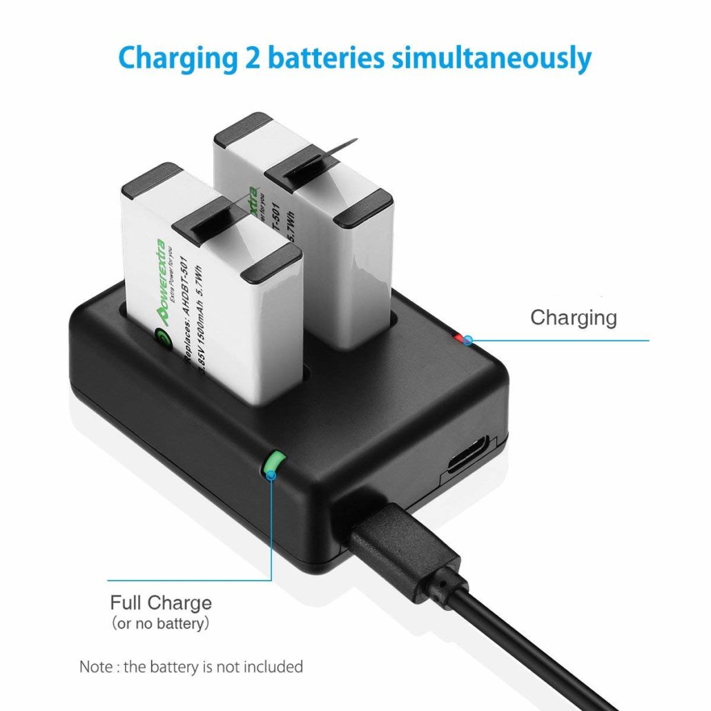 Dual Battery Charger with USB Type C Cable for GoPro HERO5, HERO5 Black