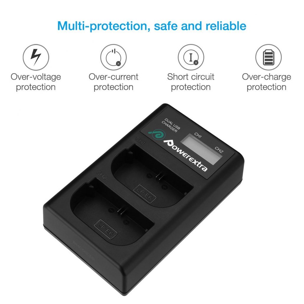 Powerextra Dual Battery Charger With USB LCD Display for Canon LP-E6 ...