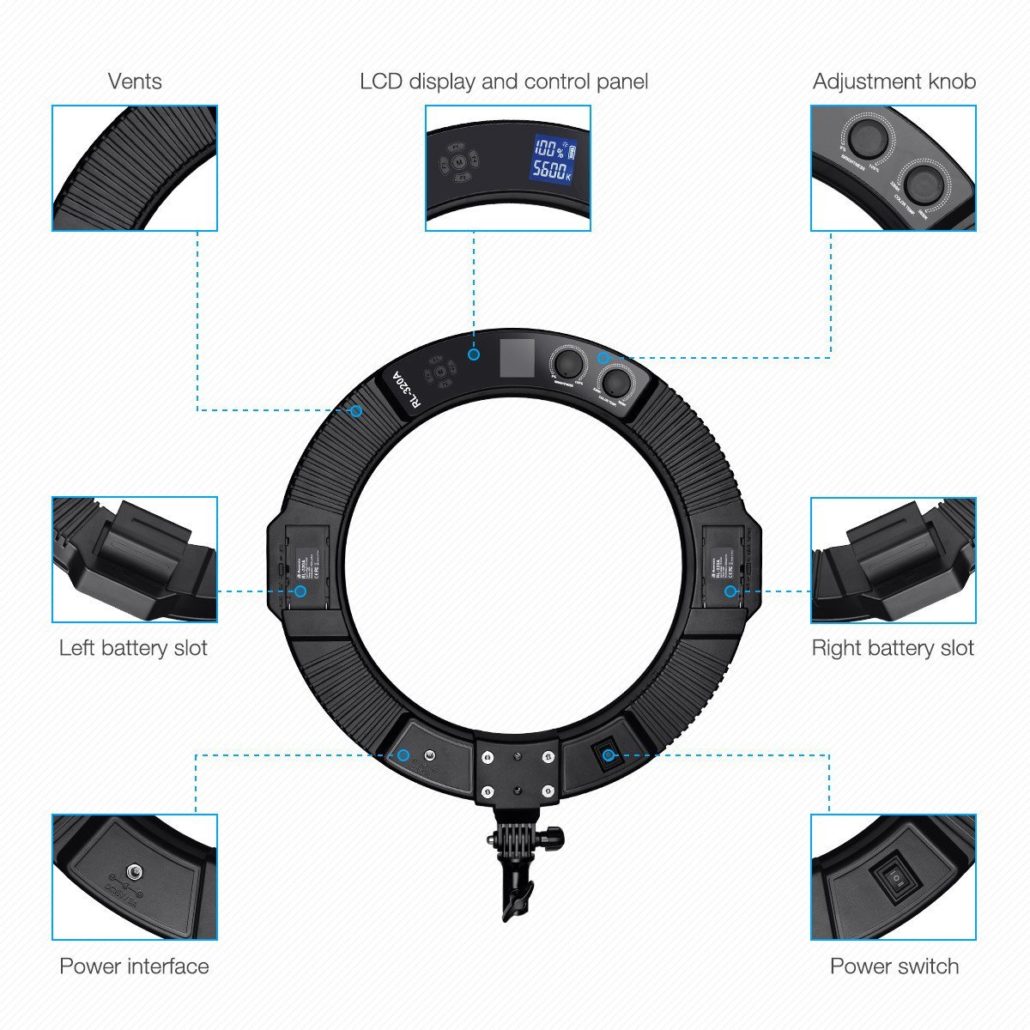 LED Ring Light, Powerextra 18 Inches 40W 320 Beads Bi-Color Dimmable ...