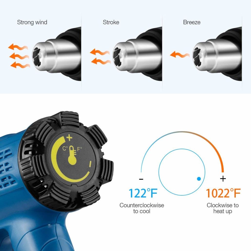 Powerextra Heat Gun Heavy Duty Hot Air Gun Variable Temperature Control ...