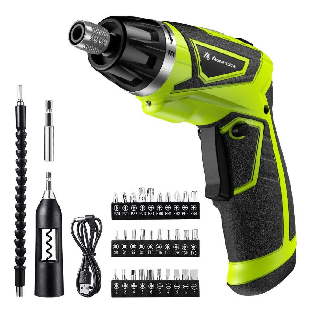 Powerextra 3.6V Rechargeable Cordless 6+1 Torque Screwdriver with 30pcs ...