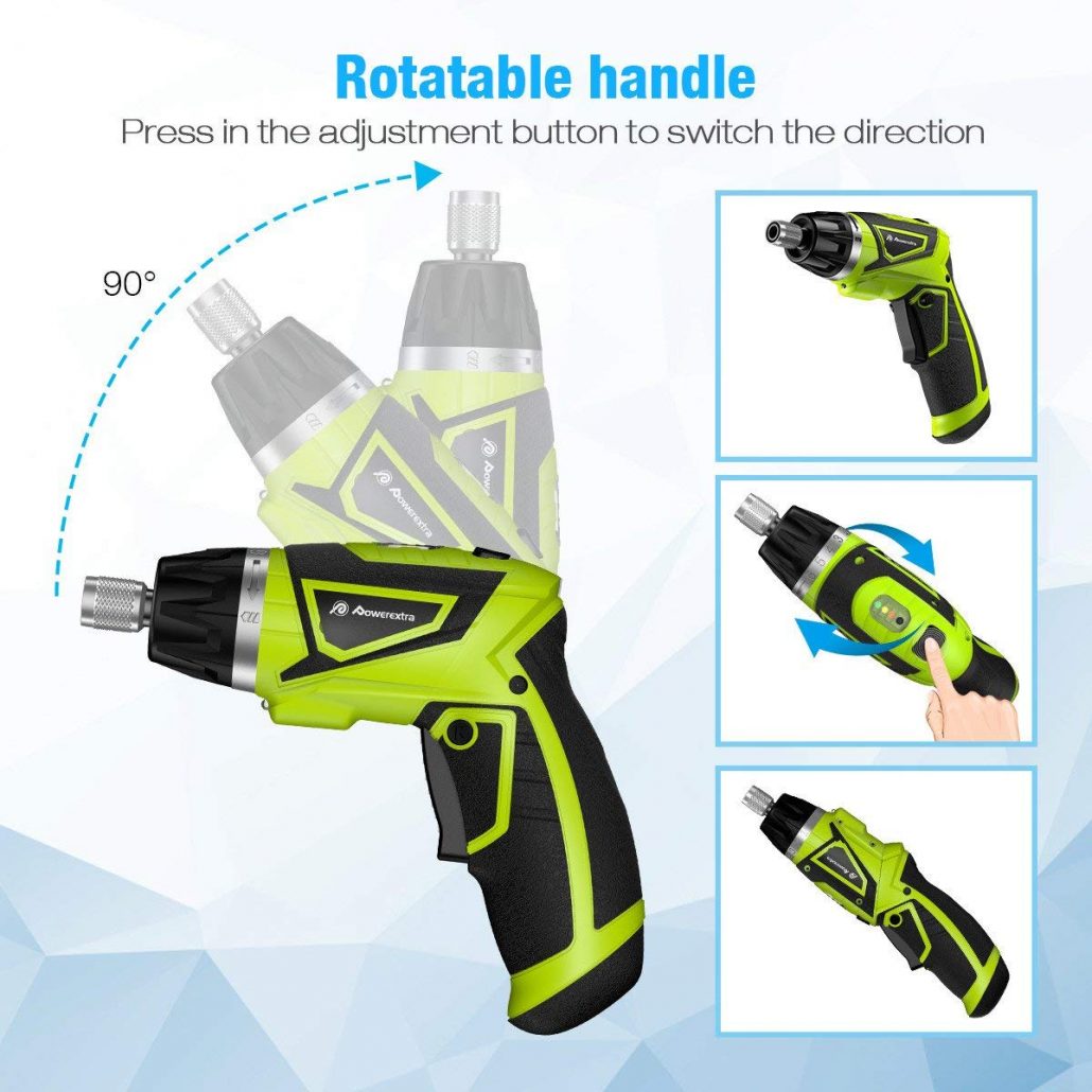 Powerextra 3.6V Rechargeable Cordless 6+1 Torque Screwdriver with 30pcs ...