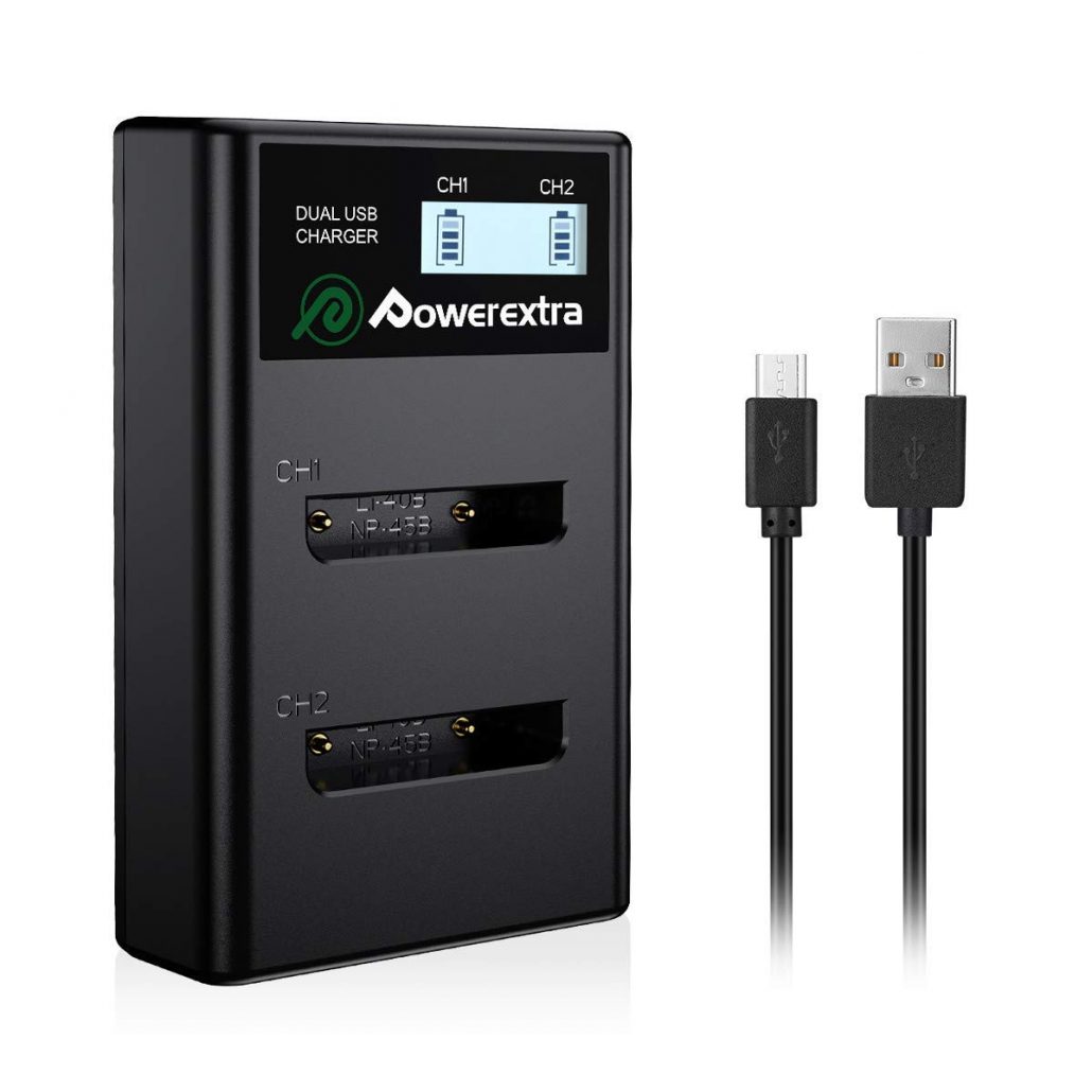 Powerextra NP-45A NP-45B NP-45S Dual USB Battery Charger with LCD Display Compatible with ...