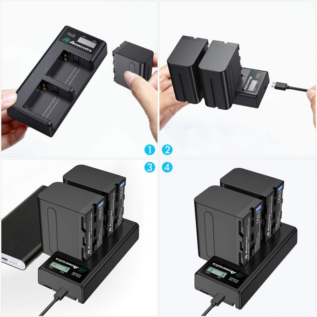 Powerextra 2-Pack Replacement Sony NP-F970 Battery and Smart LCD Display Dual USB Charger for ...