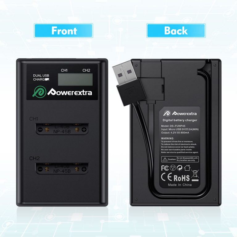 Powerextra NP-45A NP-45B NP-45S Dual USB Battery Charger with LCD Display Compatible with ...