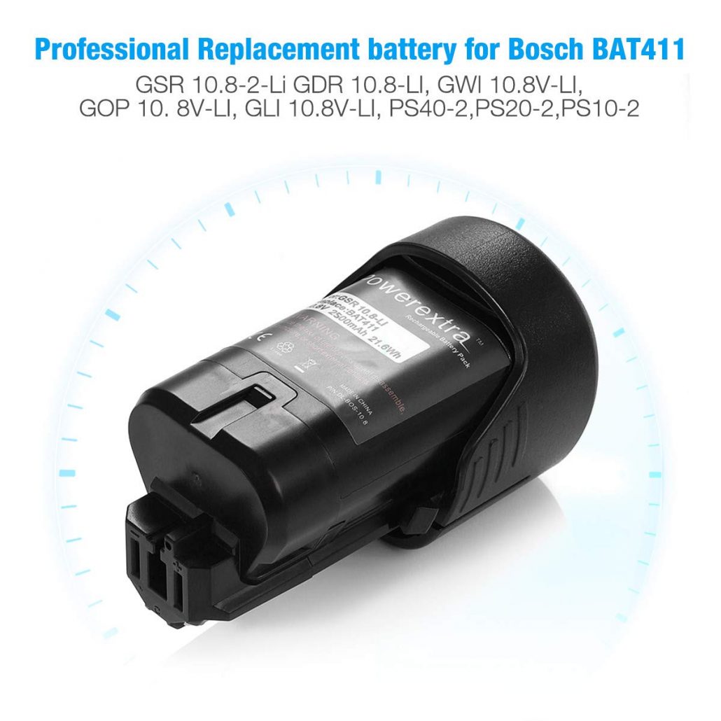 Powerextra 2.5Ah 10.8V Replacement Battery Compatible with Bosch BAT411 ...
