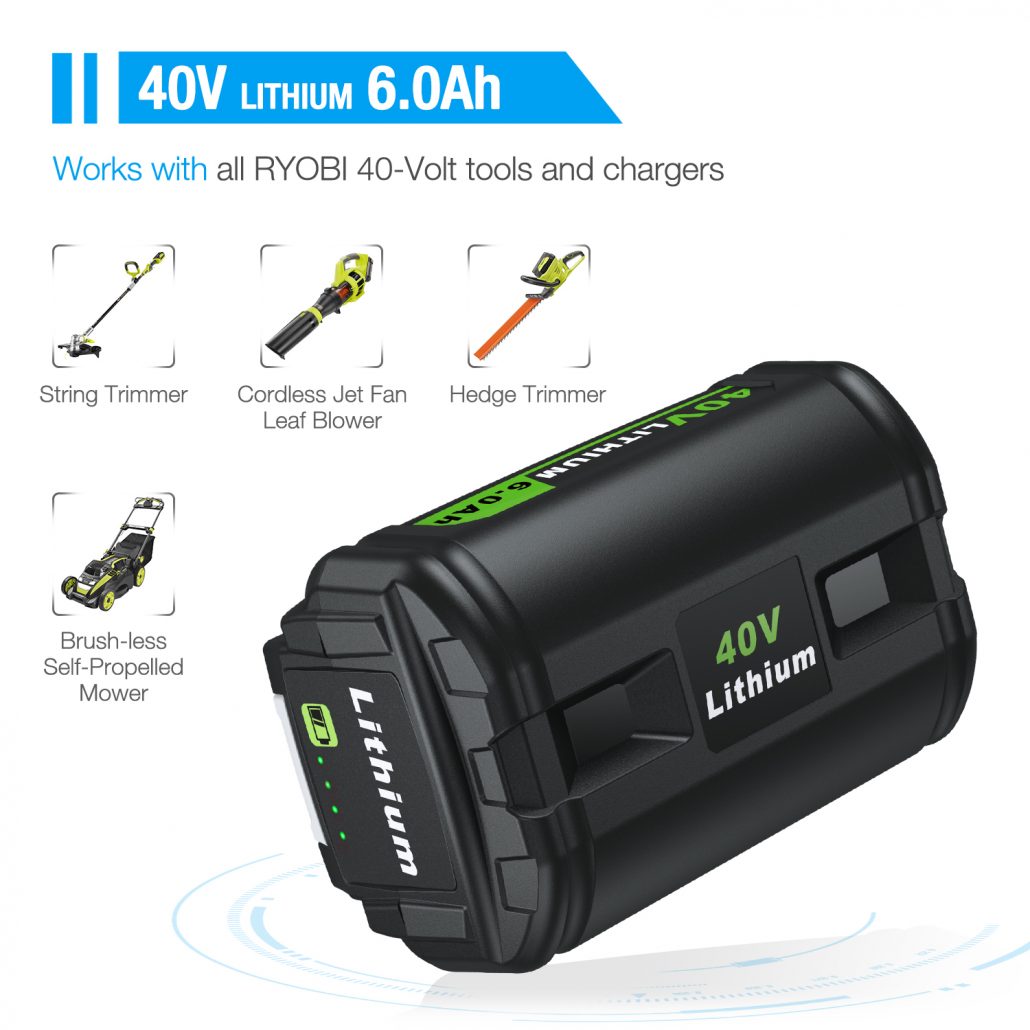 Powerextra 6000mAh Ryobi 40V Battery Compatible with Ryobi 40V RY40200 ...