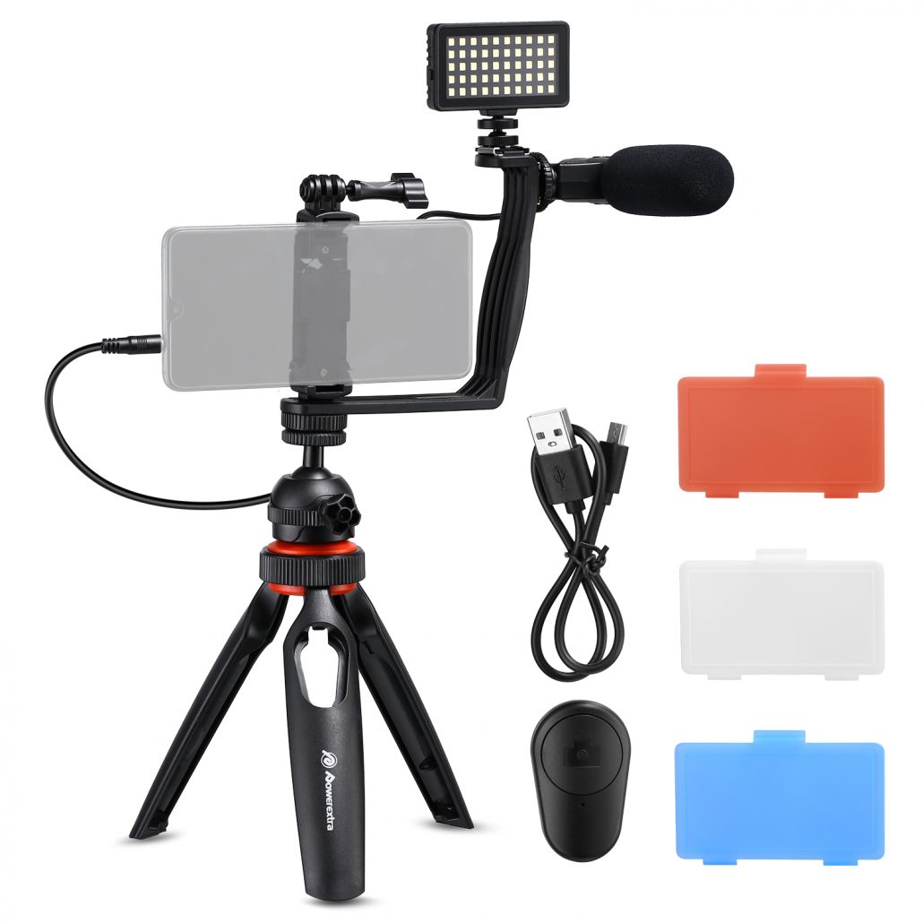 Powerextra Smartphone Video Stabilizer Rig Kit with Microphone + Light ...