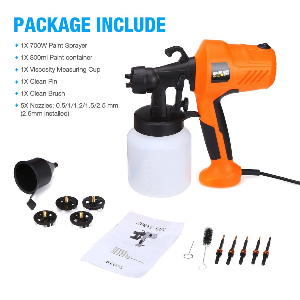 Paint Sprayer 700 Watt HVLP High Power Electric Spray Gun with 800ML 5 ...